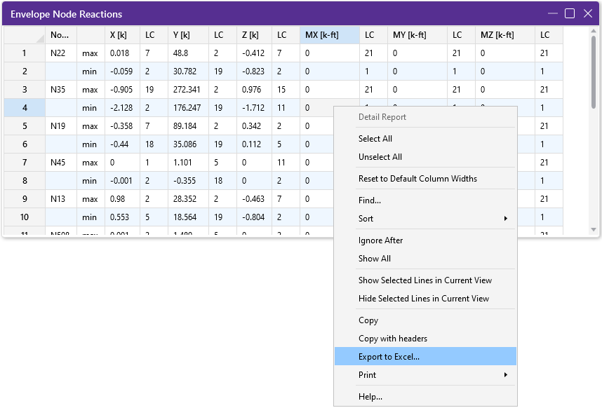 RISA | Exporting Results Spreadsheets to Excel