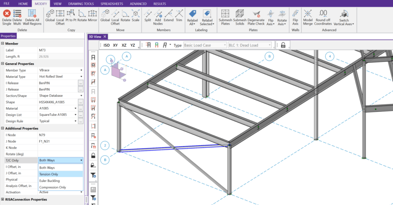 RISA | Implementing Realistic Behavior for T/C Members in RISA-3D