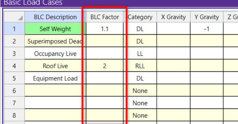 RISA | Scaling Factor for Basic Load Cases