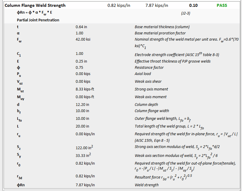 RISA | Displaying r0 and ru Calculations for Welds in RISAConnection