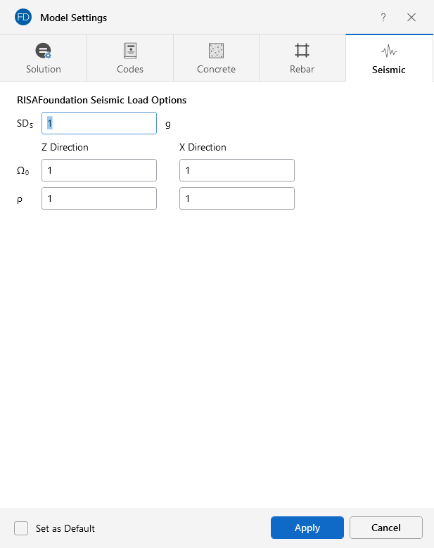 RISA | Seismic Factors in RISAFoundation Load Combination Generator