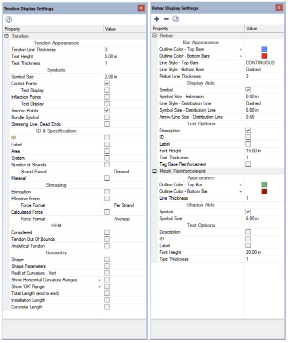 Tendon and Rebar Display Managers in ADAPT-Builder