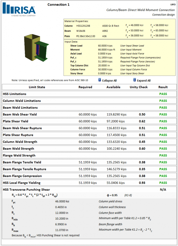 RISA | HSS Tube Moment Connections per AISC 360 now Available