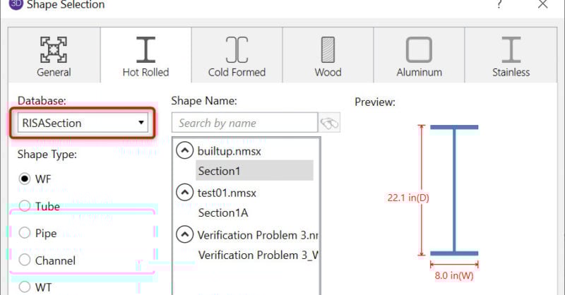 RISA | How to Import a RISASection Shape into RISA-3D